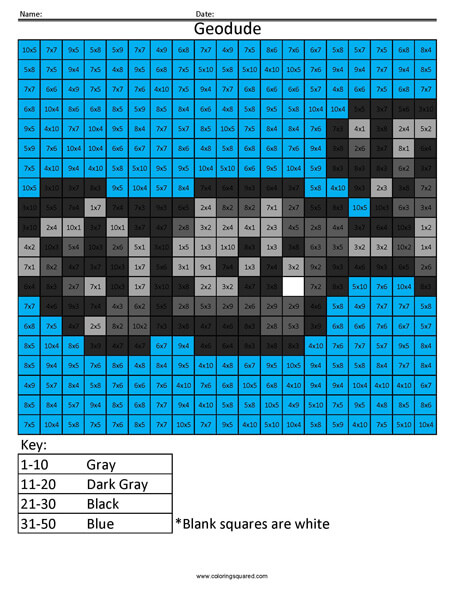 Pokemon Multiplication and Division - Coloring Squared