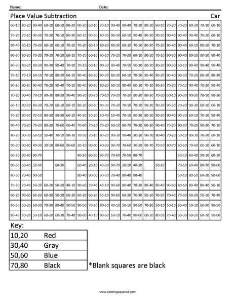 1G38 Place Value Car 1st Grade Math Coloring - Coloring Squared