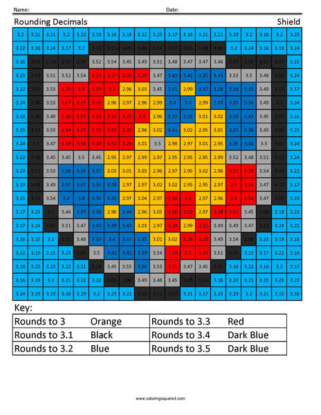 27 Rounding Decimals Shield 5th grade math - Coloring Squared