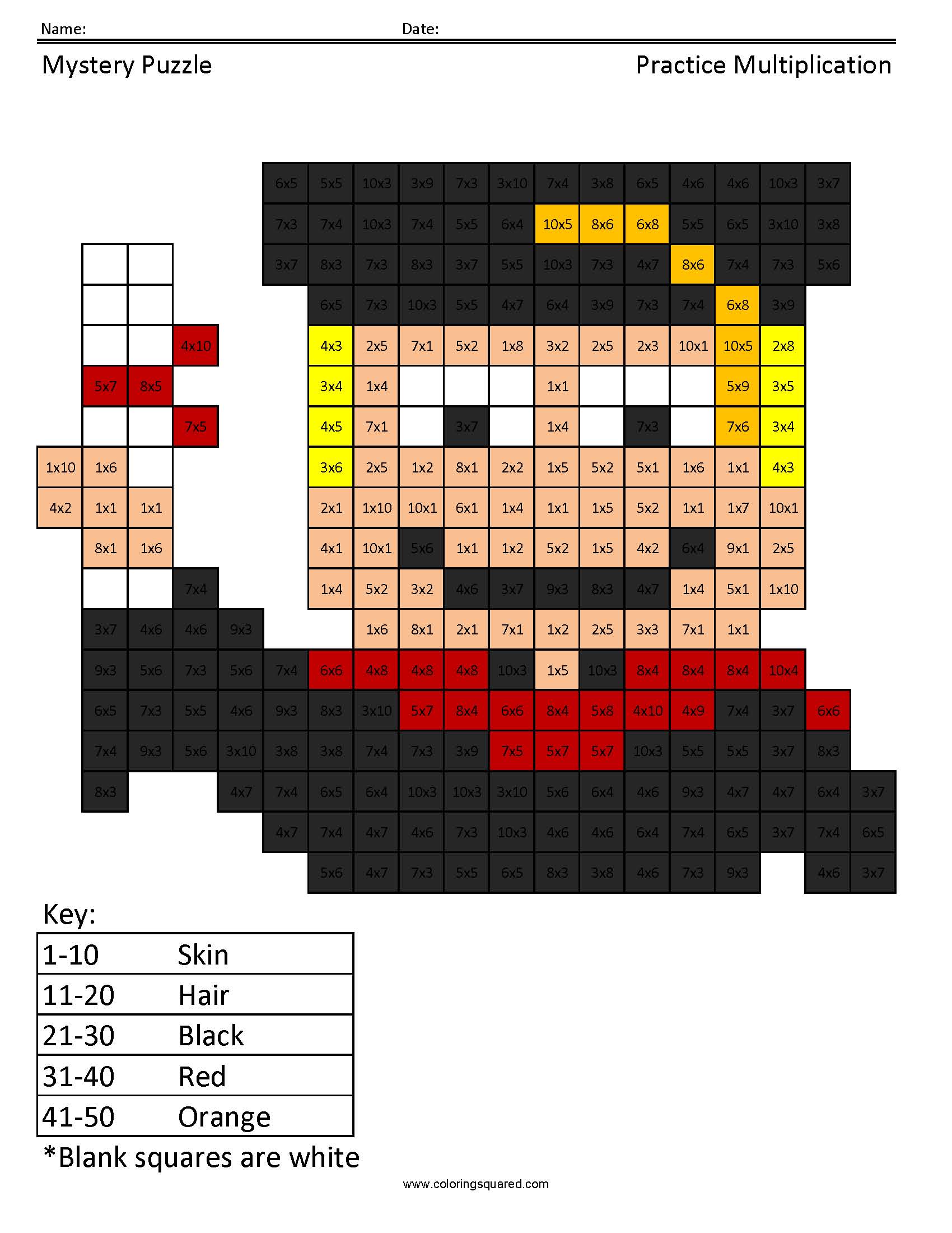 Graduation Day Boy Multiplication Worksheet - Coloring Squared
