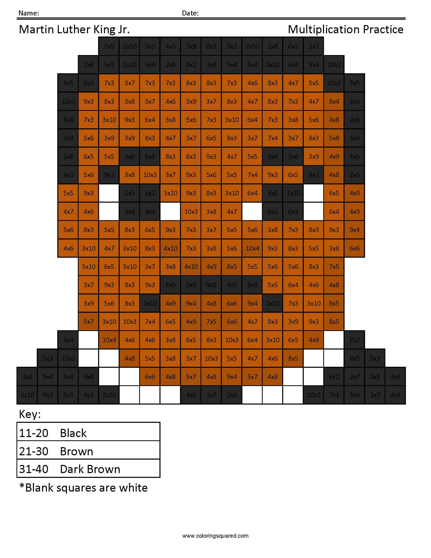 MLK Day Multiplication Coloring Page - Coloring Squared