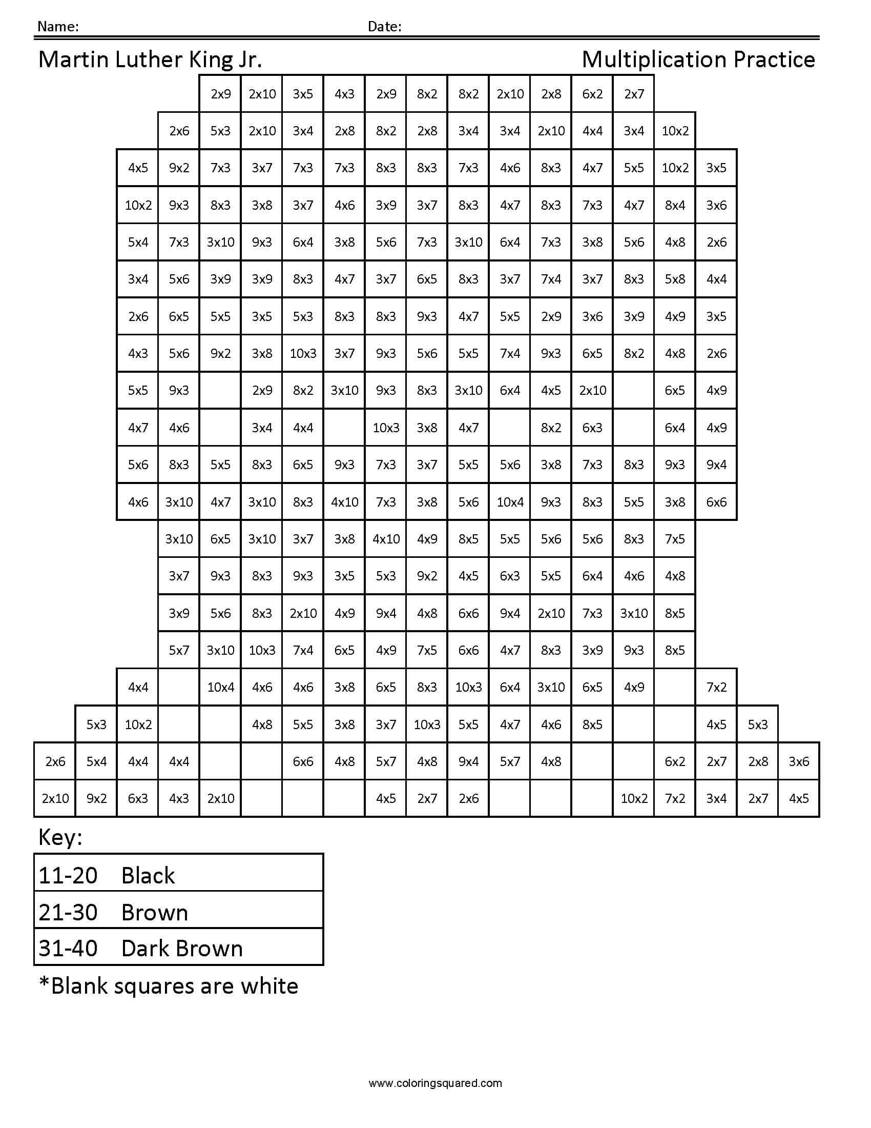 MLK Day Multiplication Coloring Page - Coloring Squared